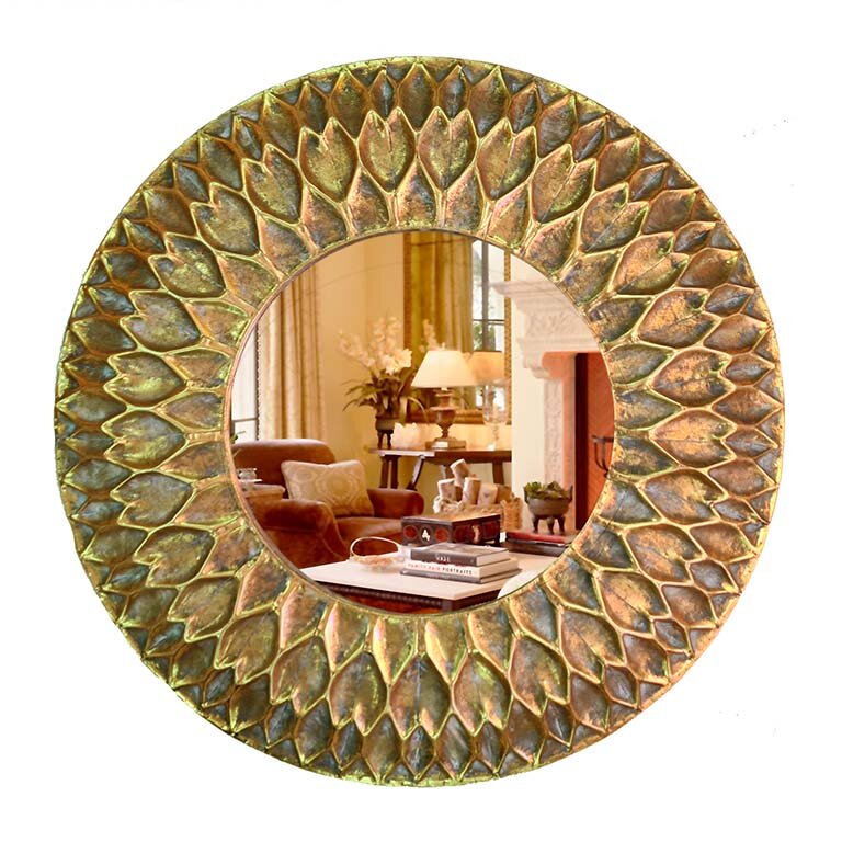 Зеркало настенное "Солнце Готика", металл, античная позолота, круглое, Ø75 см