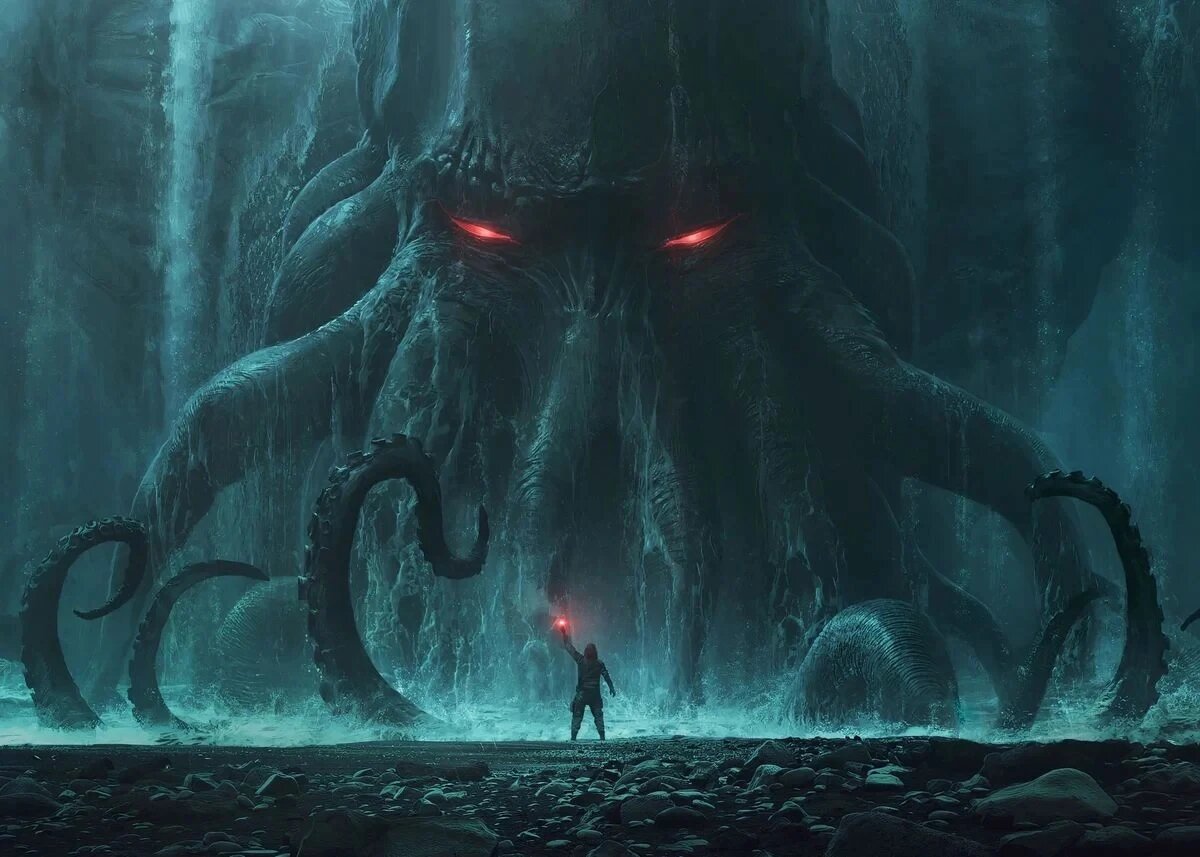 Cthulhu, Митос, Космический ужас, страшный фотографический плакат с аморфными существами, Картина на холсте, Настенная картина, декор для комнаты и дома, 70X100cm Unframed, Темно-зеленый