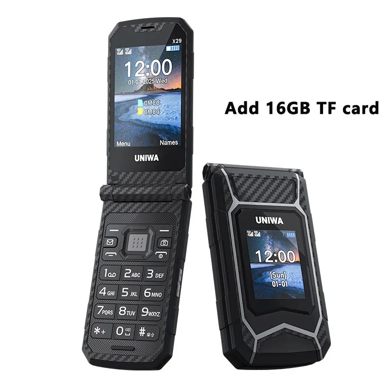 UNIWA X29 раскладной мобильный телефон, большой кнопочный Russian Keyboard, Серый, Dark Gray16G TF