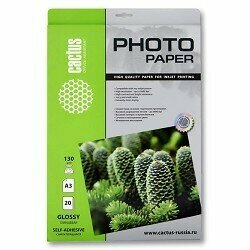 Cactus CS-GSA313020 Фотобумага Cactus A3/130г/м2/20л. глянцевое, самоклей. для струйной печати