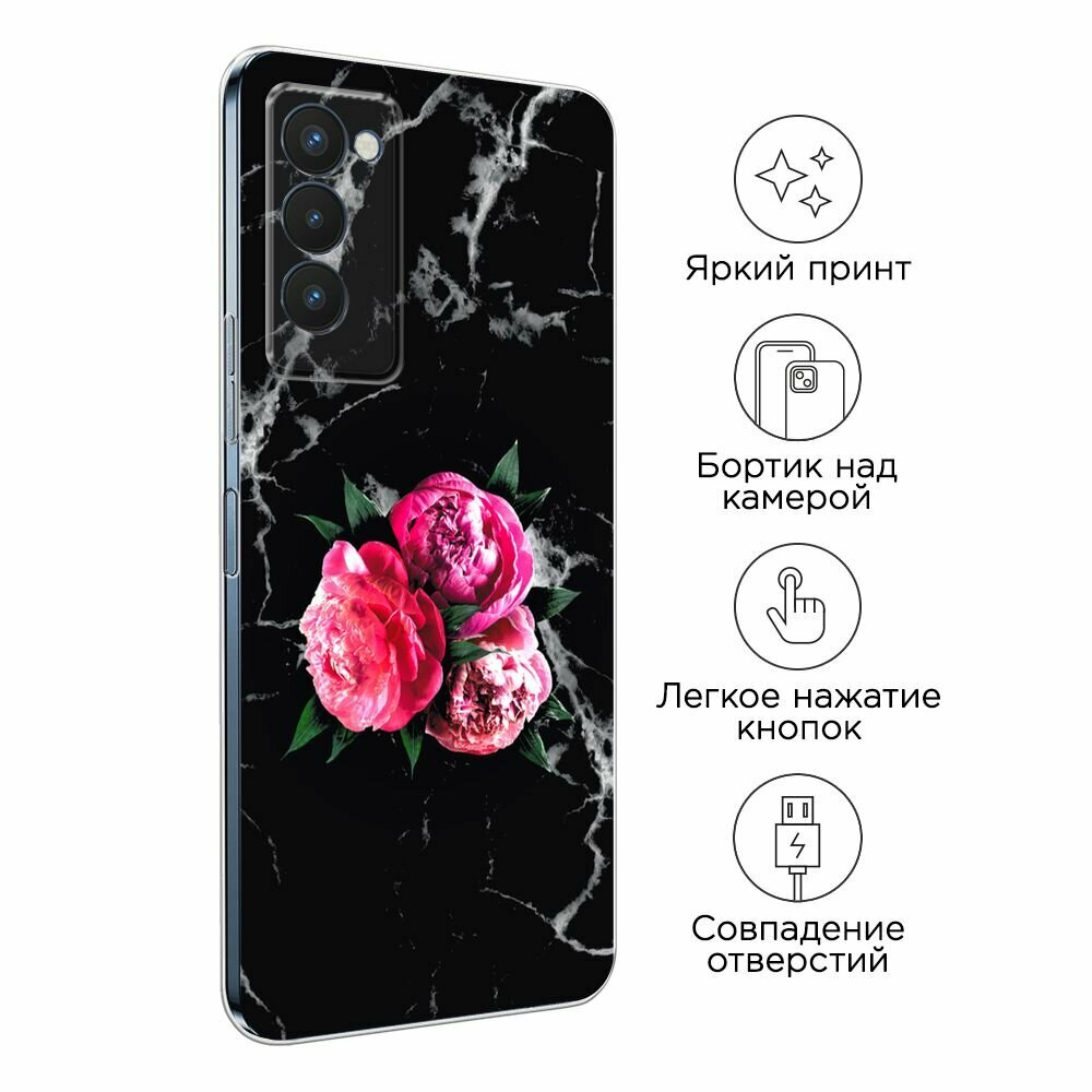 Чехол на Tecno Camon 18P / Техно Камон 18Р с принтом "Букет на черном мраморе" — фото 1