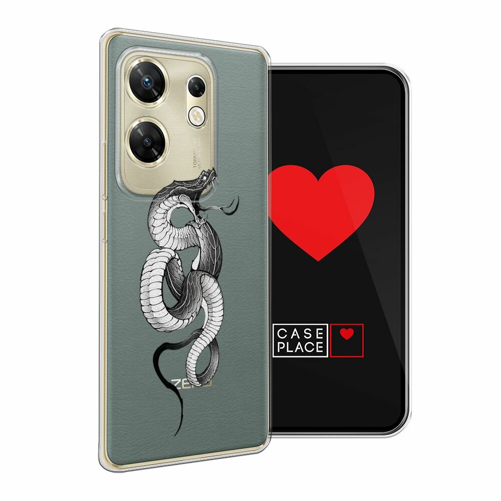 Чехол на Infinix Zero 30 4G / Инфиникс Зеро 30 4G с принтом Монохромная змея рисунок, прозрачный — фото 1