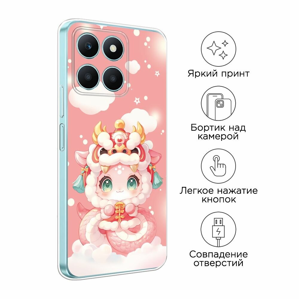 Чехол на Honor X6A / Хонор X6A с принтом Розовая китайская змейка 1 — фото 1