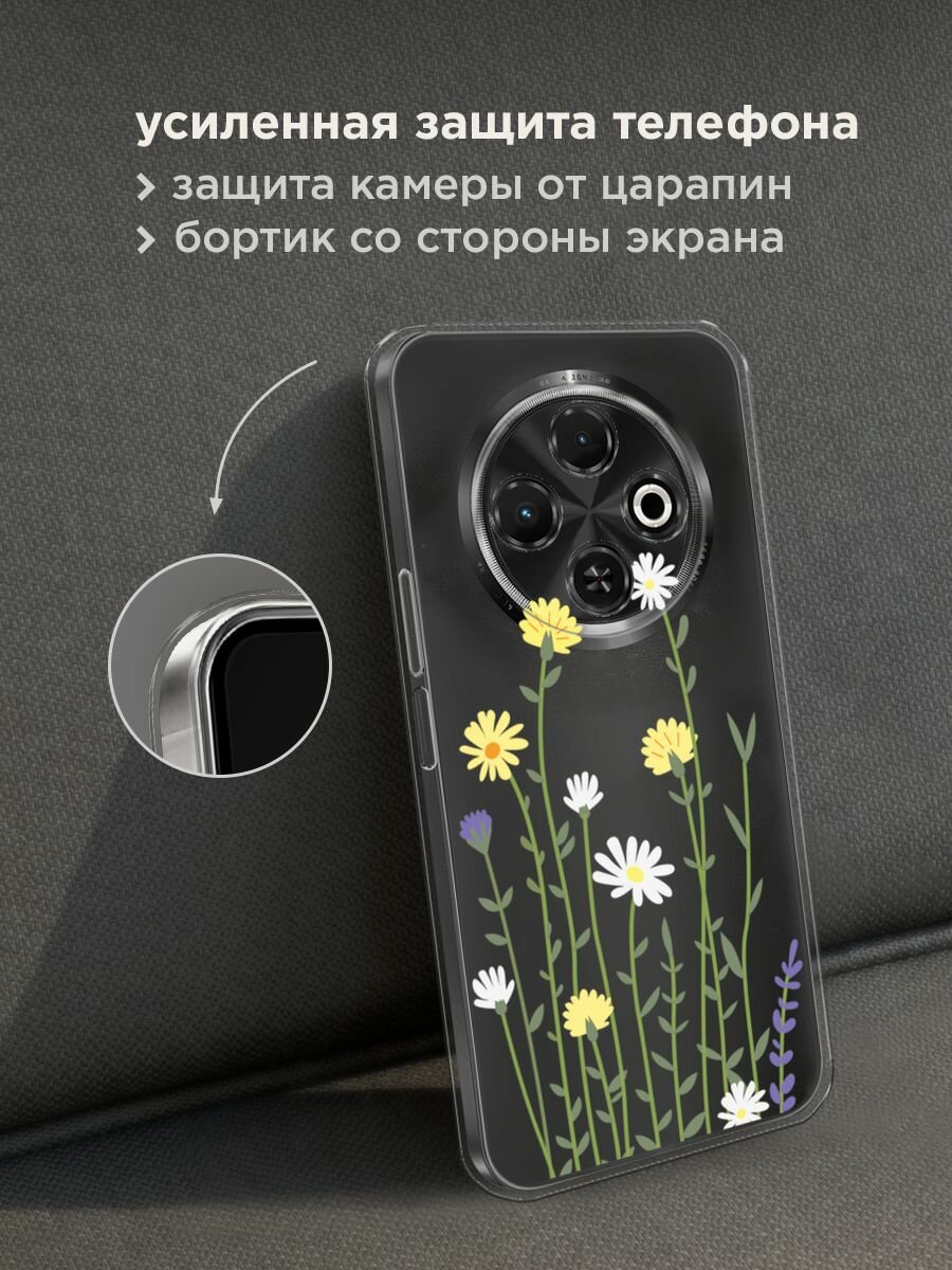 Чехол на Tecno Spark 30C / Текно Спарк 30C с принтом "Пучок полевых цветов", прозрачный — фото 1