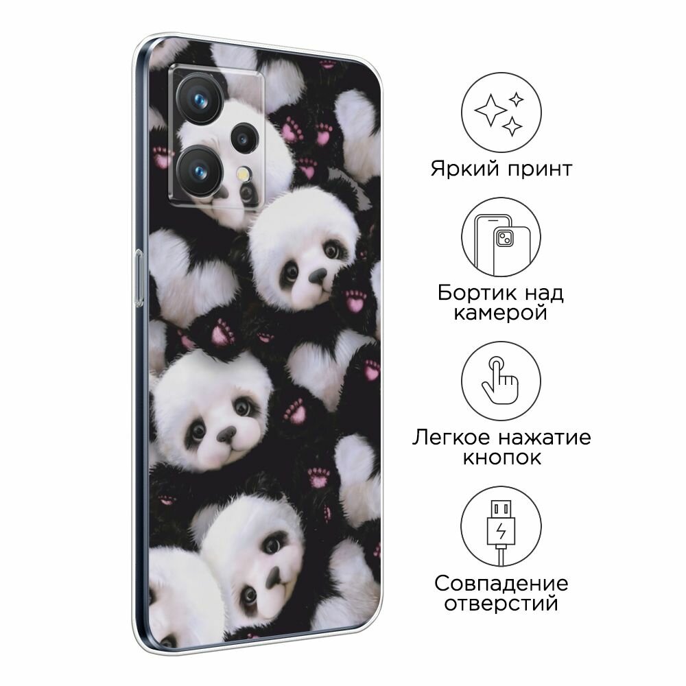 Чехол на Realme 9 4G/9 Pro Plus / Реалми 9 4G/9 Pro Plus с принтом "Море панд" — фото 1