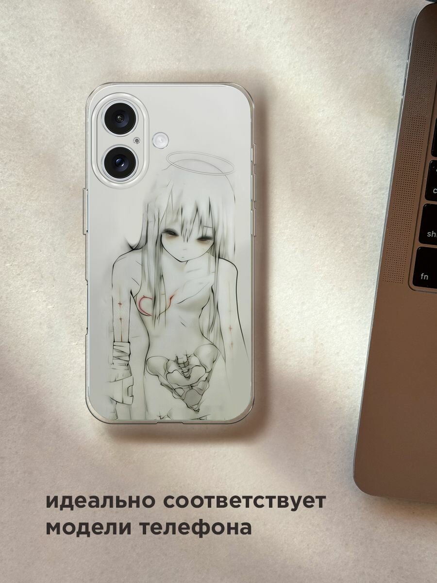 Чехол на Apple iPhone 16 / Айфон 16 с принтом "Аниме рисунок чёрно-белый" — фото 1