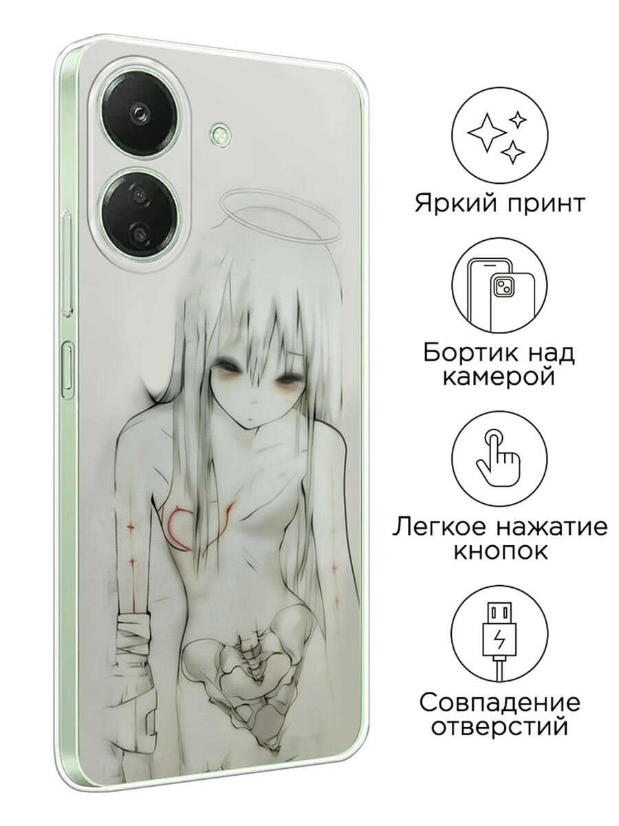 Чехол на Xiaomi Redmi 13C/Poco C65 / Сяоми Редми 13C/Поко С65 с принтом "Аниме рисунок чёрно-белый" — фото 1