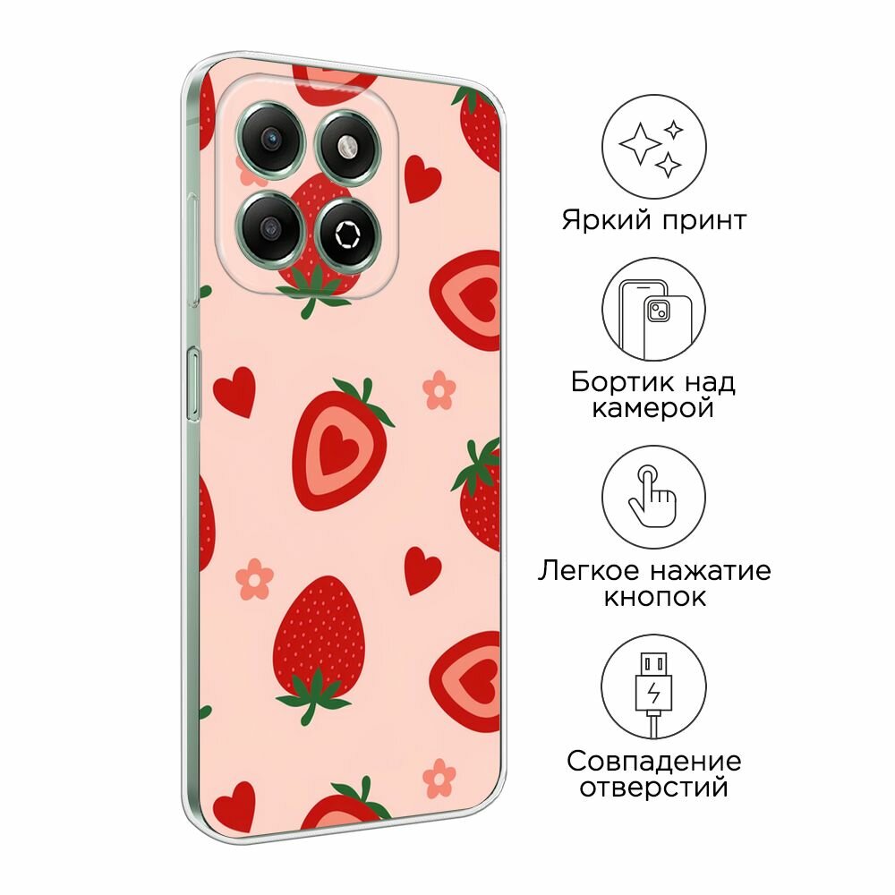 Чехол на Honor X6b / Хонор X6b с принтом "Heart strawberries 1 - 14 февраля" — фото 1