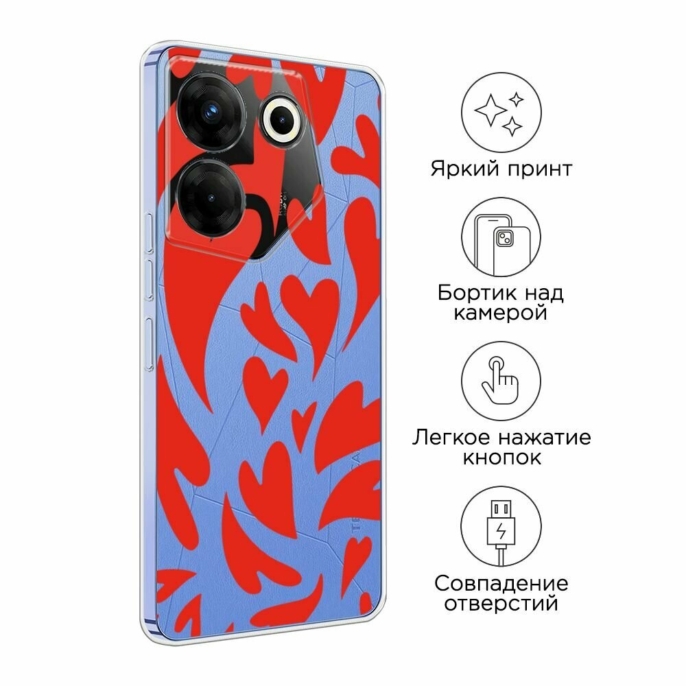 Чехол на Tecno Camon 20 Pro 5G / Текно Камон 20 Про 5G с принтом "Crazy hearts 2 - 14 февраля", прозрачный — фото 1