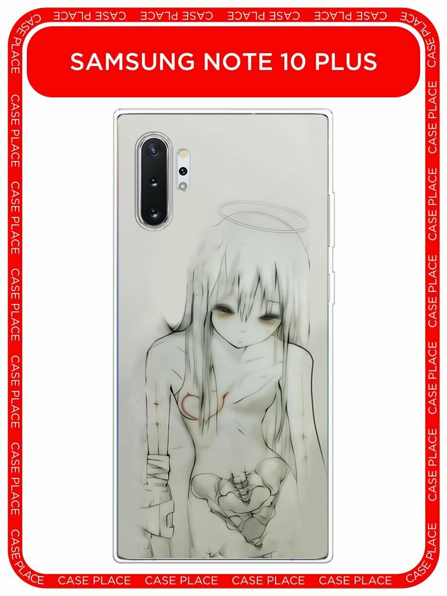 Чехол на Samsung Galaxy Note 10 + / Самсунг Гэлакси Нот 10 Плюс с принтом "Аниме рисунок чёрно-белый"