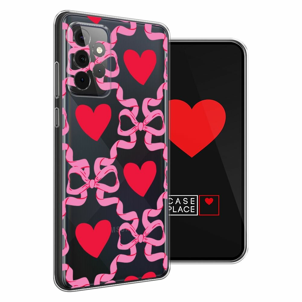 Чехол на Samsung Galaxy A72 / Самсунг Галакси А72 с принтом "Hearts and ribbons 2 - 14 февраля", прозрачный — фото 1