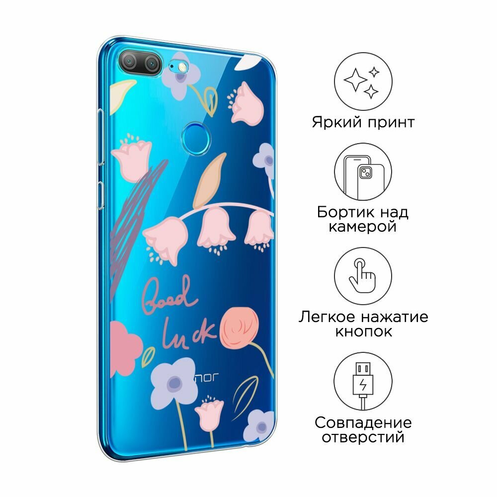 Чехол на Honor 9 Lite / Хонор 9 Лайт с принтом "Lucky flowers", прозрачный — фото 1