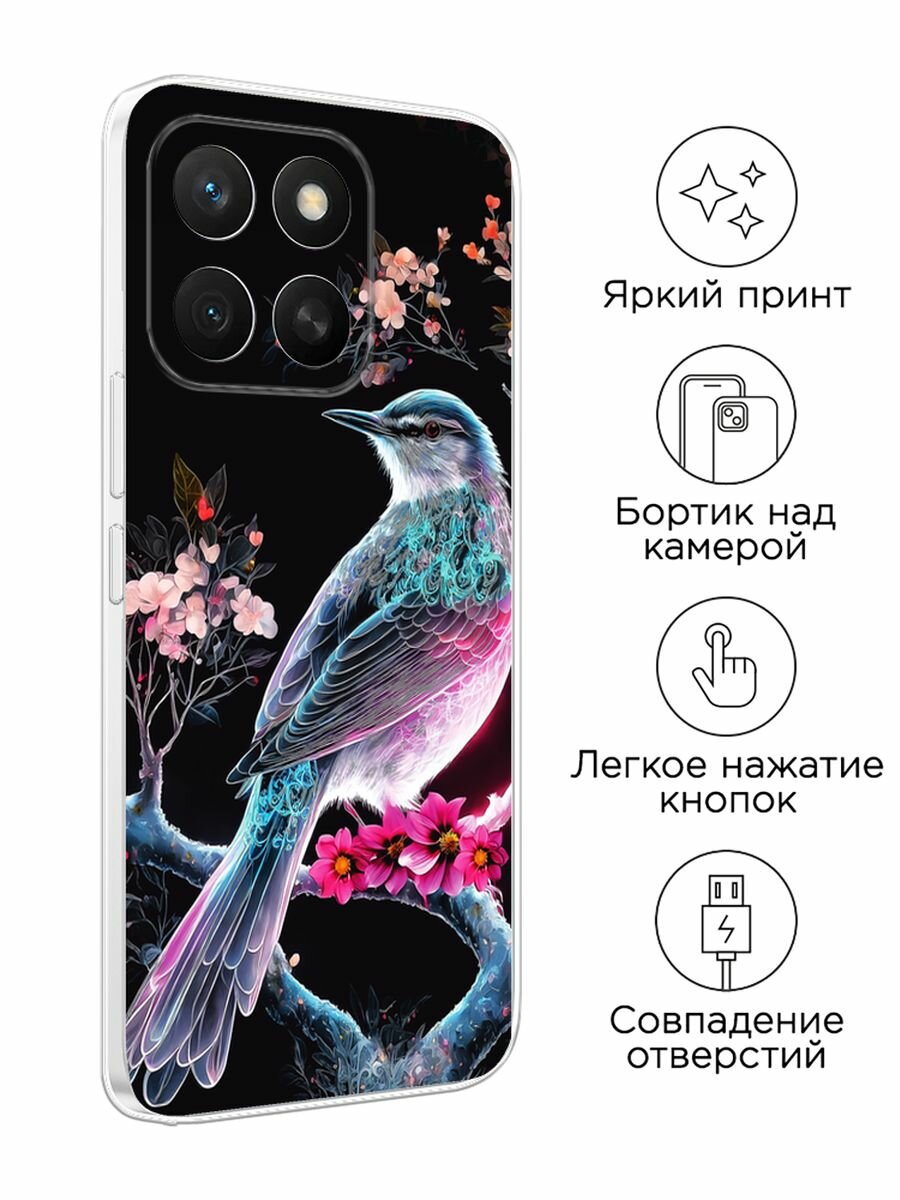 Чехол на Honor X8c / Хонор X8c с принтом "Птица на цветущем дереве" — фото 1