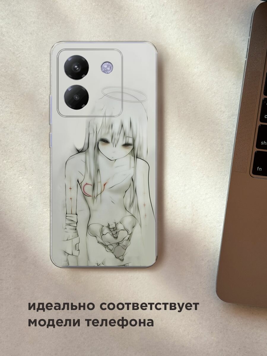 Чехол на Poco M7 Pro / Поко М7 Про с принтом "Аниме рисунок чёрно-белый" — фото 1