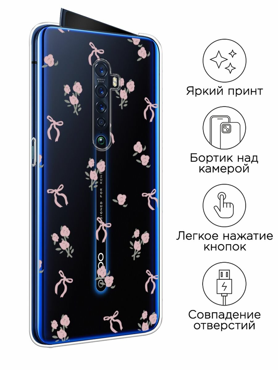 Чехол на Oppo Reno 2 / Оппо Рено 2 с принтом "Розы и ленточки", прозрачный — фото 1