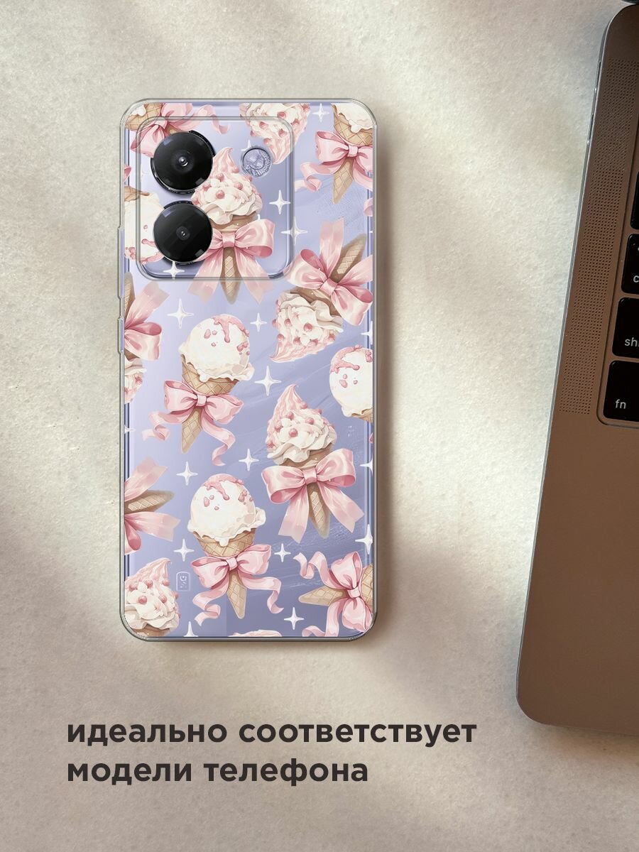 Чехол на Poco M7 Pro / Поко М7 Про с принтом "Мороженое с бантиками", прозрачный — фото 1