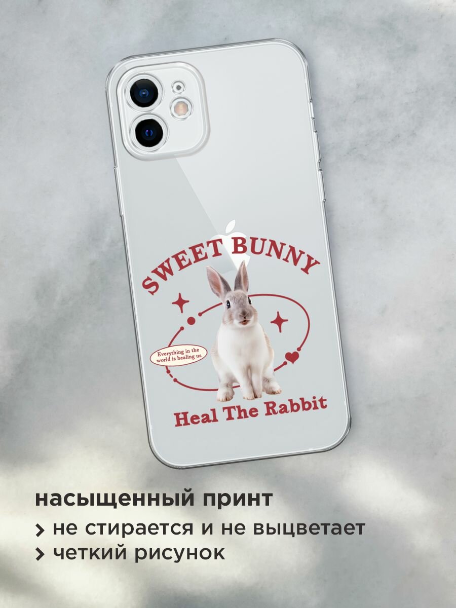 Чехол на Apple iPhone 12 mini / Айфон 12 Мини с принтом "Heal the rabbit", прозрачный — фото 1