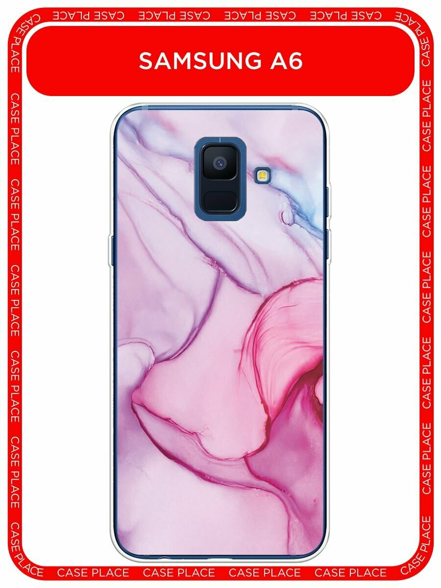 Чехол на Samsung Galaxy A6 / Самсунг Галакси А6 с принтом "Розовые мраморные разводы"