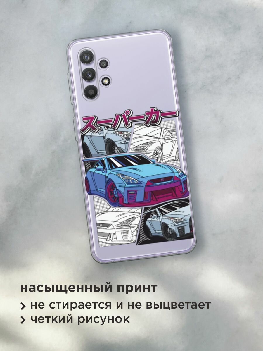 Чехол на Samsung Galaxy A32 / Самсунг Галакси А32 с принтом "JDM коллаж", прозрачный — фото 1