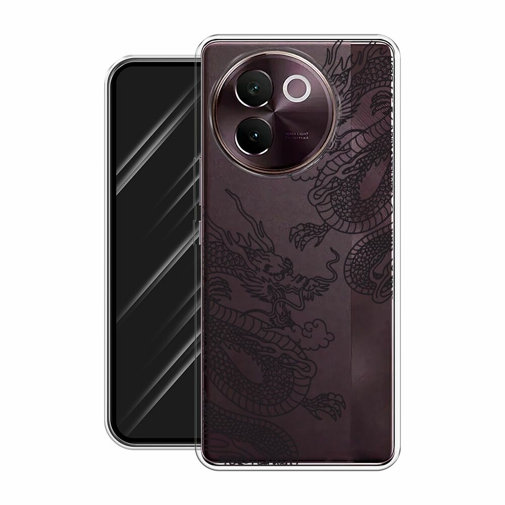 Чехол на Vivo V30e / Виво В30е с принтом "Два китайских дракона", прозрачный — фото 1