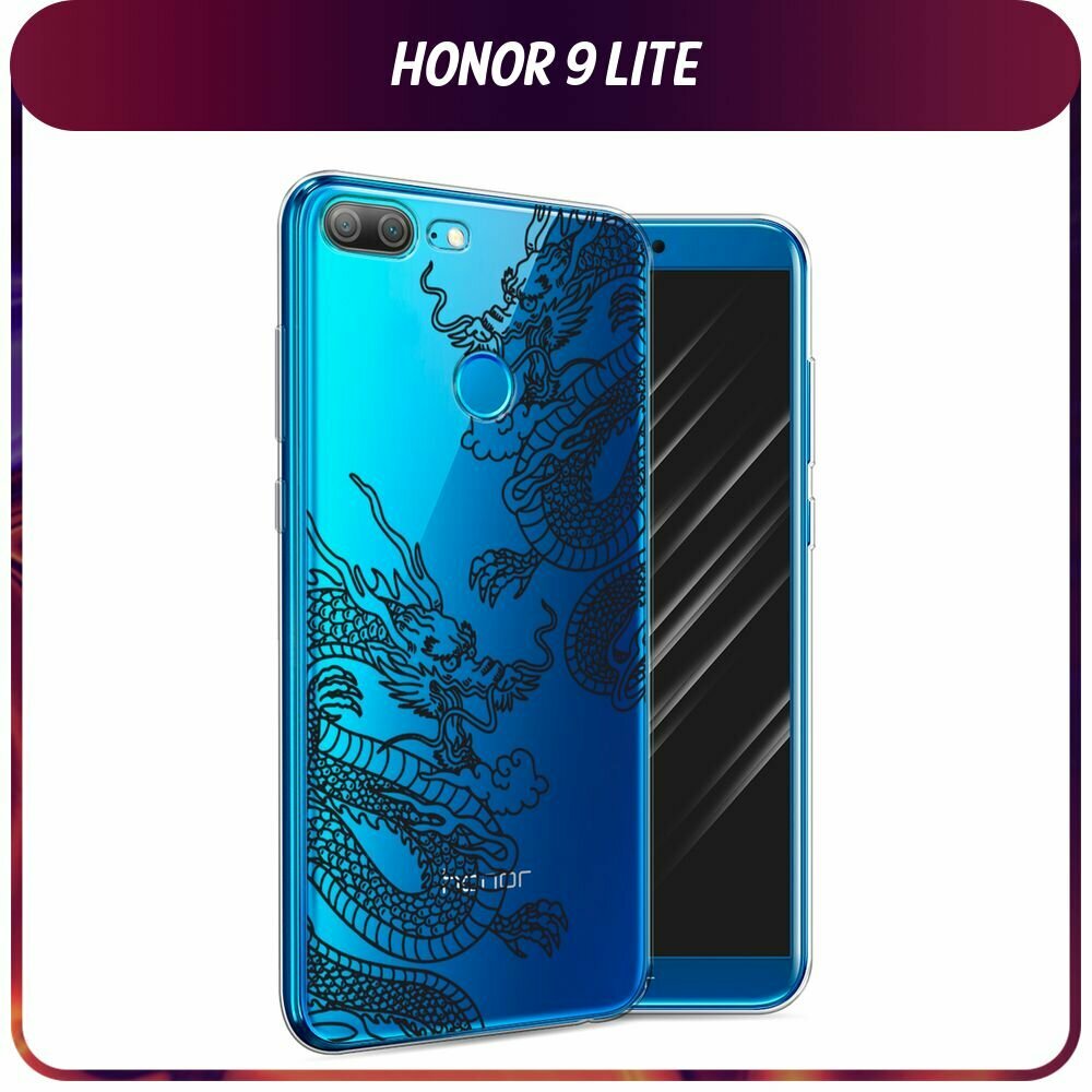Чехол на Honor 9 Lite / Хонор 9 Лайт с принтом "Два китайских дракона", прозрачный