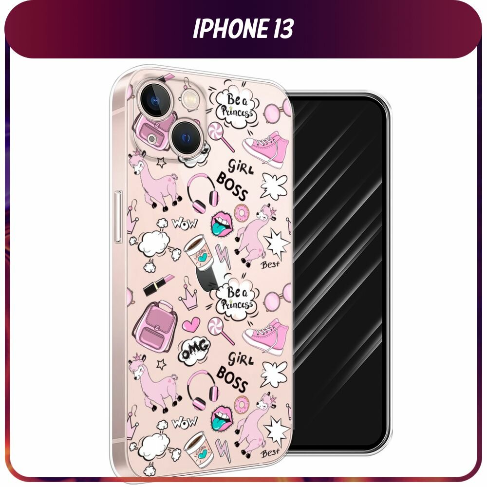 Чехол на Apple iPhone 13 / Айфон 13 с принтом Современная лама, прозрачный