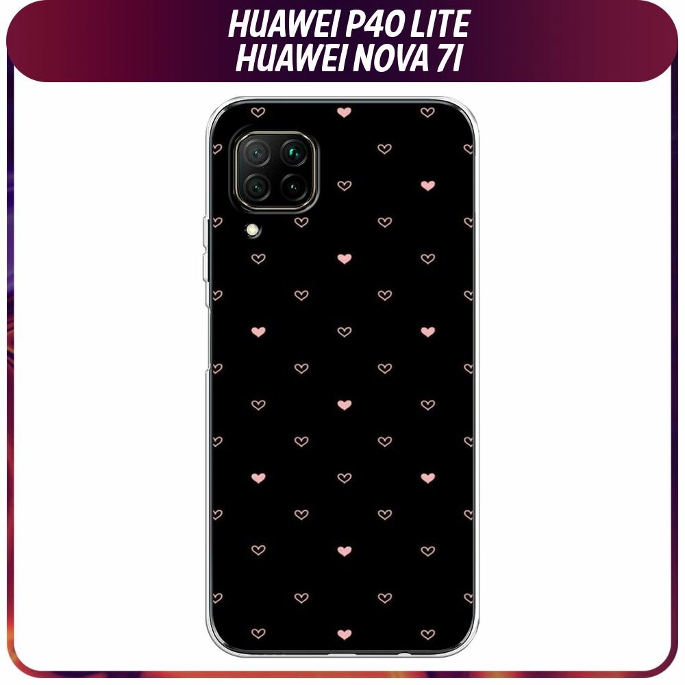 Чехол на Huawei P40 Lite/Nova 6 SE/Nova 7i / Хуавей P40 Lite/Нова 6 SE/Нова 7i с принтом "Черный фон и сердечки"