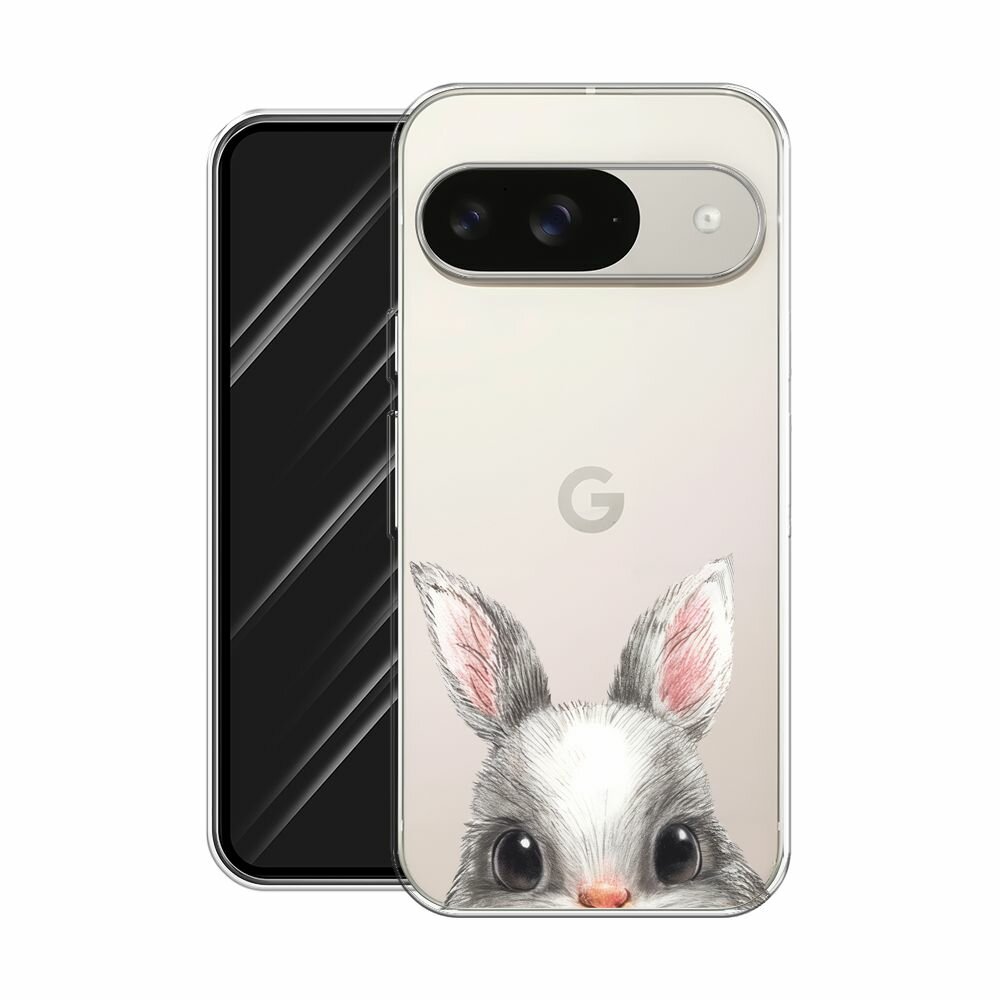 Чехол на Google Pixel 9 / Гугл Пиксель 9 с принтом "Карандашный кролик 2 - 8 марта", прозрачный — фото 1