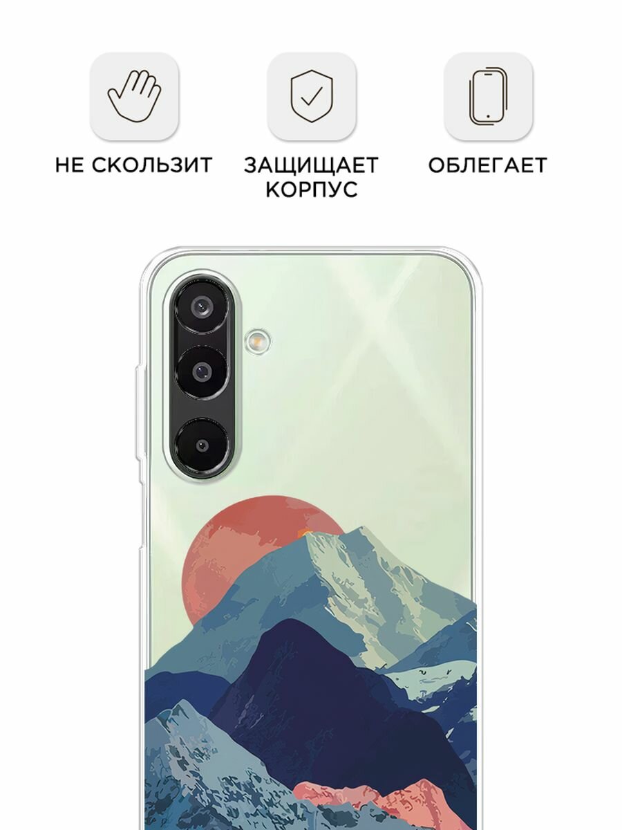 Чехол на Samsung Galaxy M16 / Самсунг Галакси М16 с принтом "Закат в снежных горах", прозрачный — фото 1