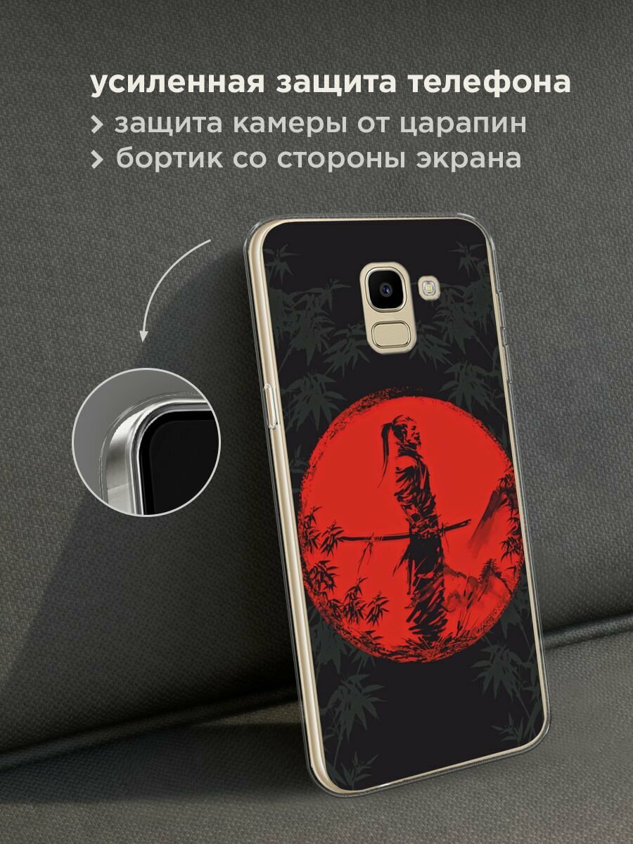 Чехол на Samsung Galaxy J6 2018 / Самсунг Галакси Джей 6 2018 с принтом "Самурай на красном фоне" — фото 1