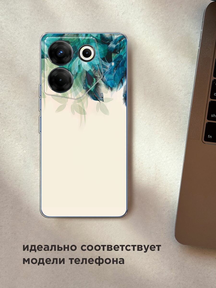 Чехол на Tecno Camon 20 Pro 5G / Текно Камон 20 Про 5G с принтом Перья голубого цвета — фото 1