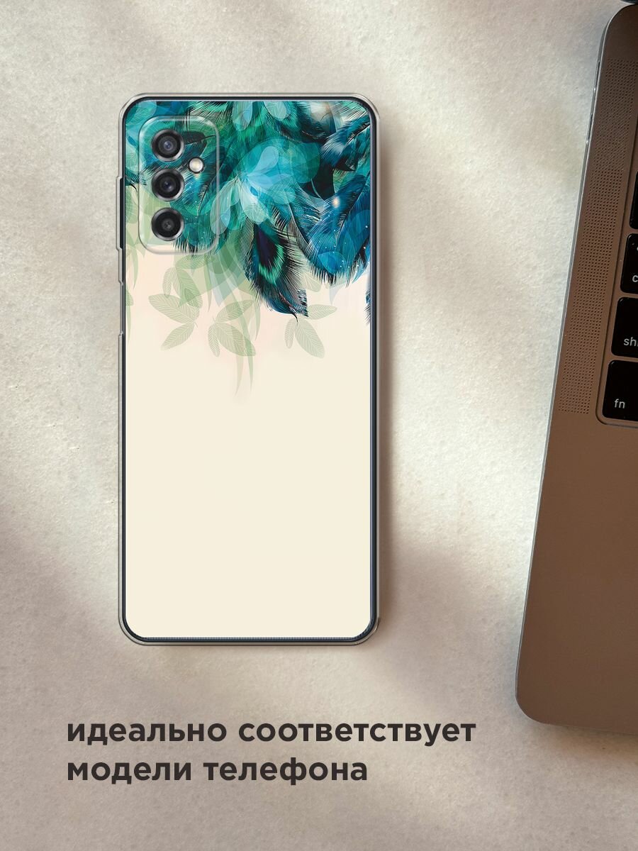 Чехол на Samsung Galaxy M52 / Самсунг Галакси M52 с принтом Перья голубого цвета — фото 1