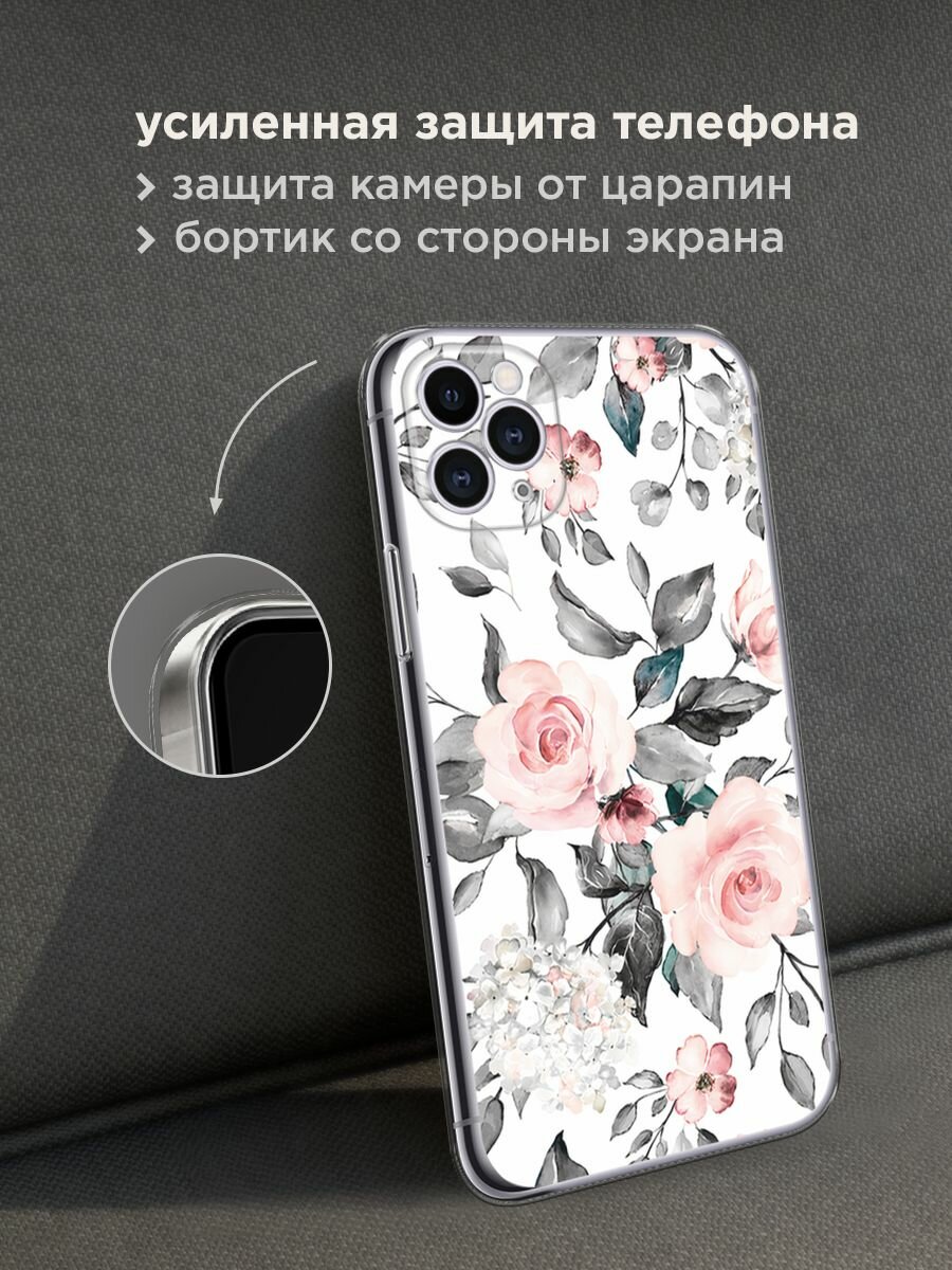 Чехол на Apple iPhone 11 Pro / Айфон 11 Про с принтом "Розы на белом" — фото 1