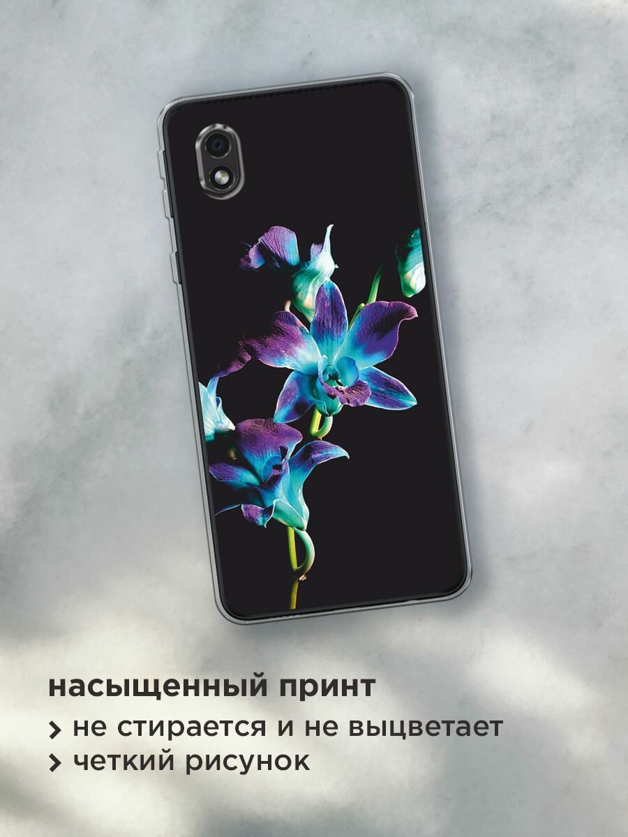 Чехол на Samsung Galaxy A01 Core / Самсунг Галакси А01 Core с принтом "Синий цветок на черном" — фото 1