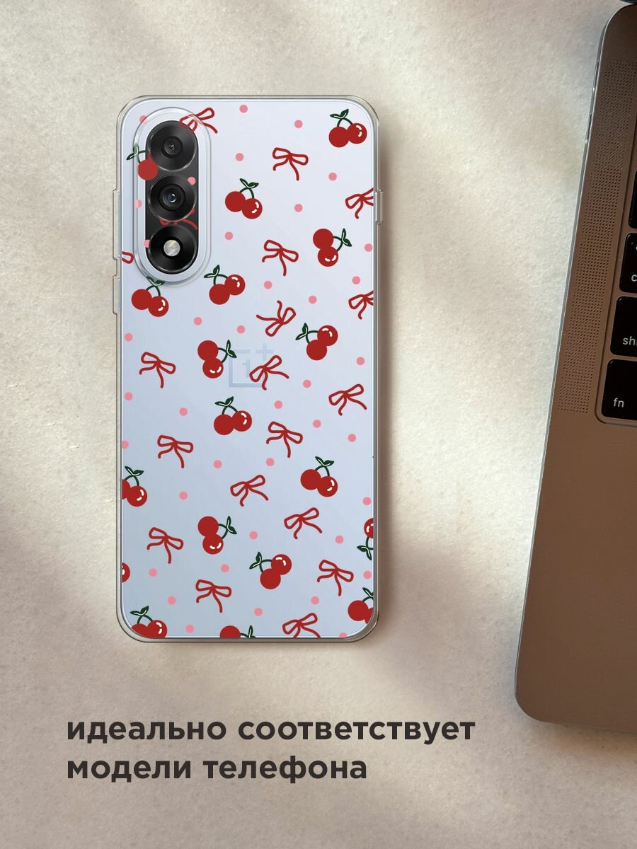 Чехол на OnePlus Nord 5 / Ван Плас Норд 5 с принтом "Вишни и ленточки", прозрачный — фото 1
