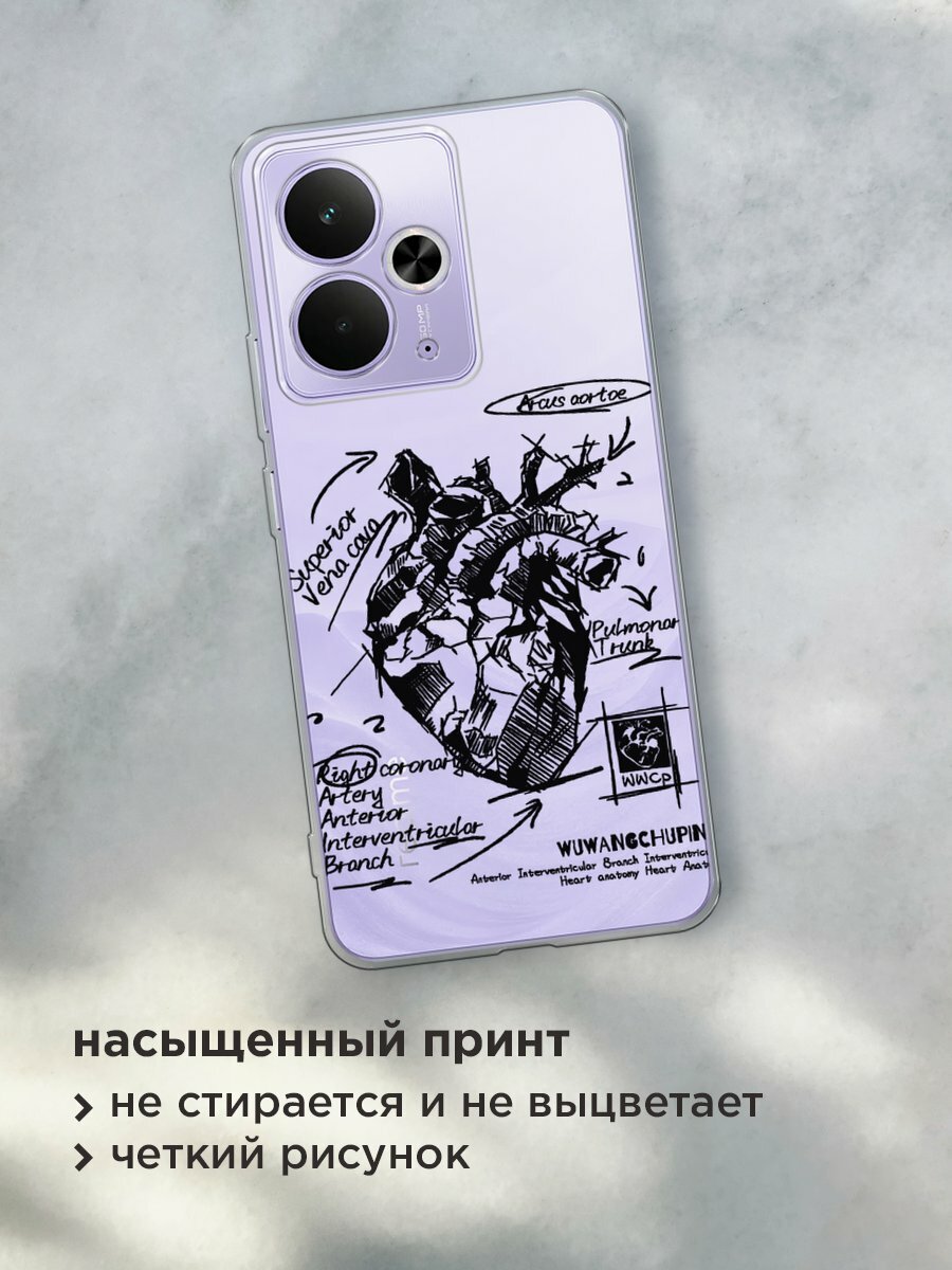 Чехол на Realme 14T / Реалми 14Т с принтом "Анатомическое сердце 2", прозрачный — фото 1