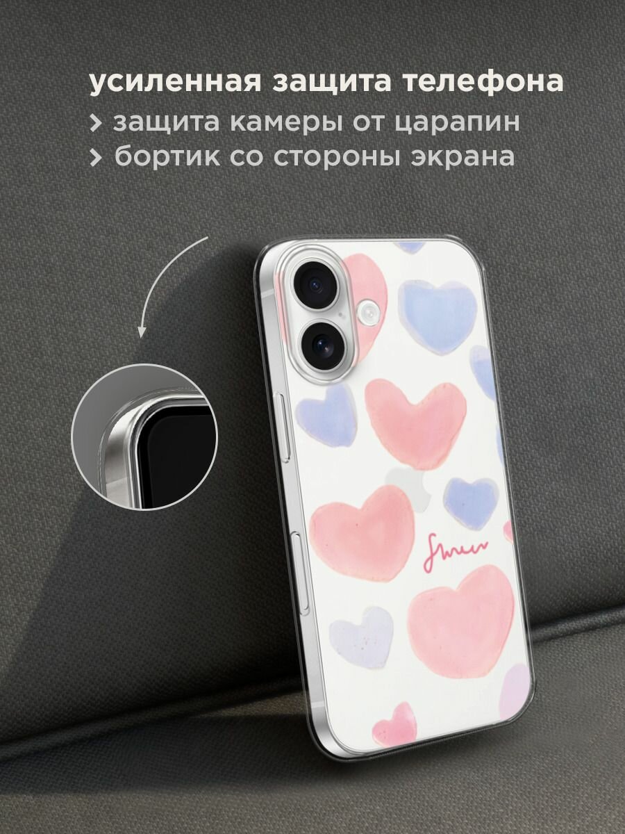 Чехол на Apple iPhone 17 / Айфон 17 с принтом "Пастельные сердечки", прозрачный — фото 1