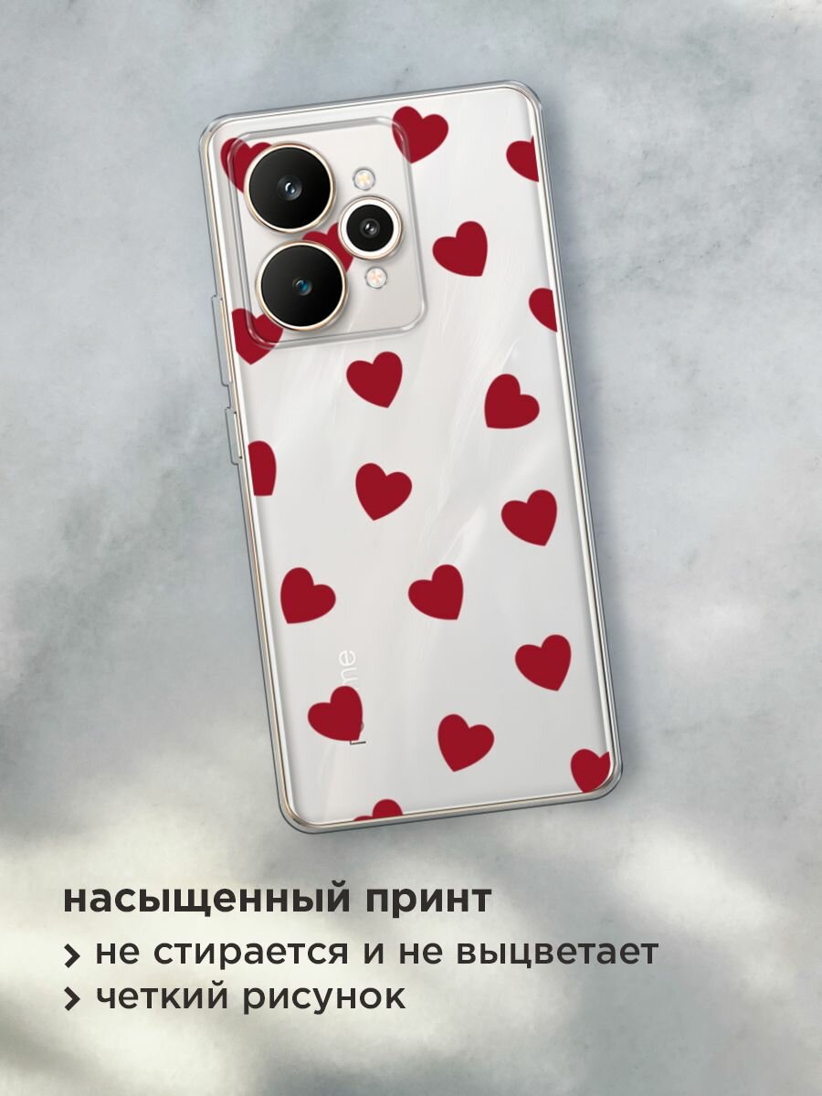 Чехол на Realme 15 / Реалми 15 с принтом "Бордовые сердечки паттерн - 14 февраля", прозрачный — фото 1