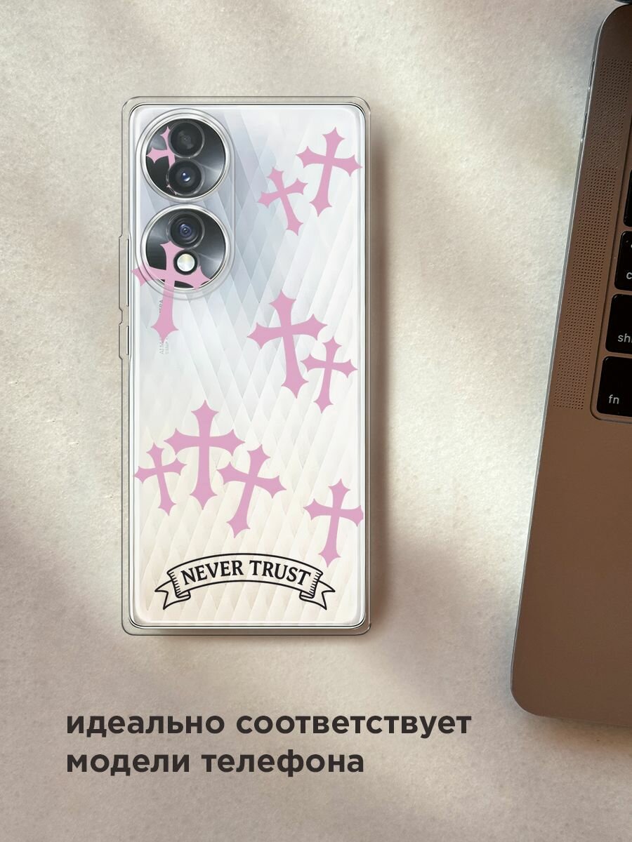Чехол на Honor 70 / Хонор 70 с принтом "Розовые кресты", прозрачный — фото 1