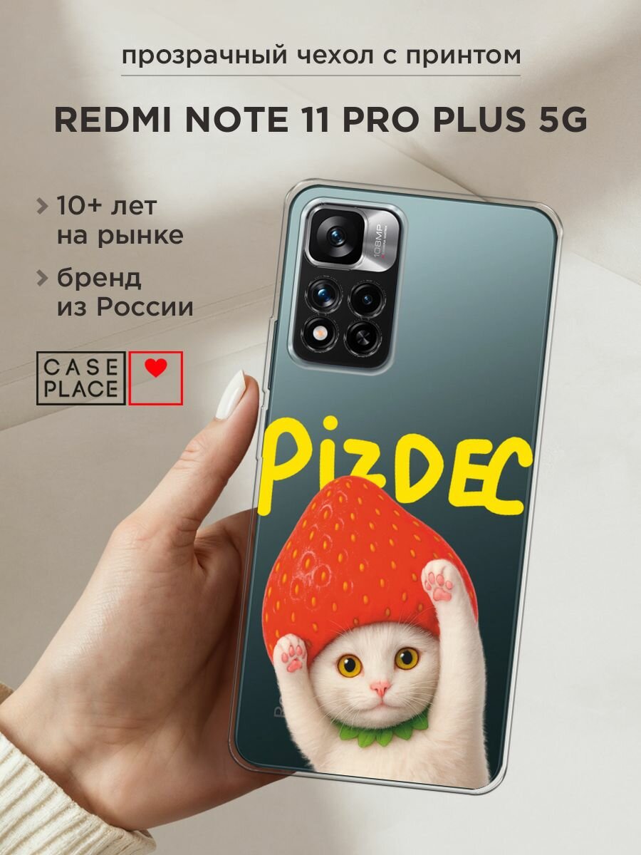Чехол на Xiaomi Redmi Note 11 Pro Plus 5G / Сяоми Редми Нот 11 Про Плюс 5G с принтом "Котик с надписью", прозрачный