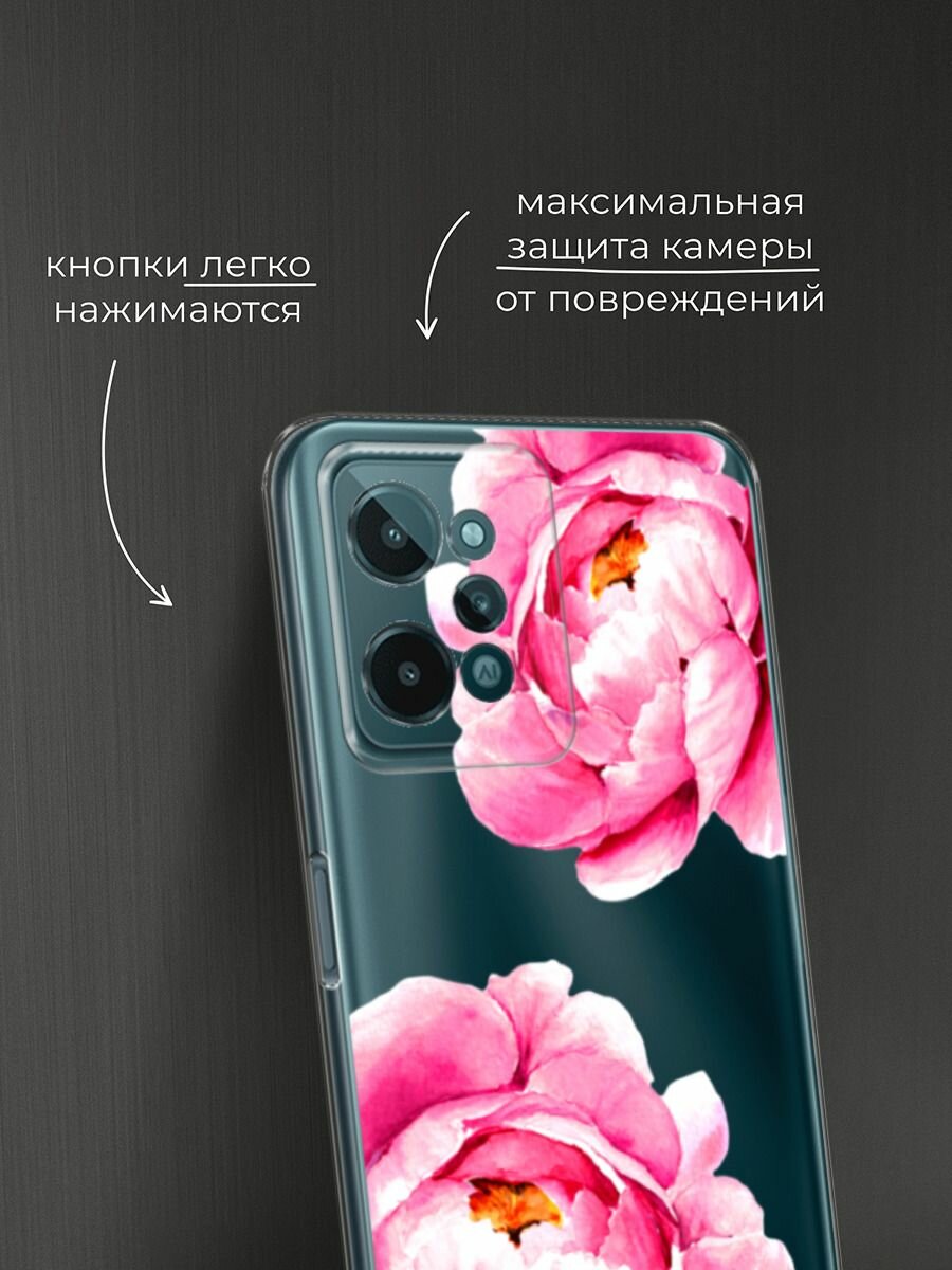 Чехол на Realme C31 / Реалми C31 с принтом "Open peonies", прозрачный — фото 1