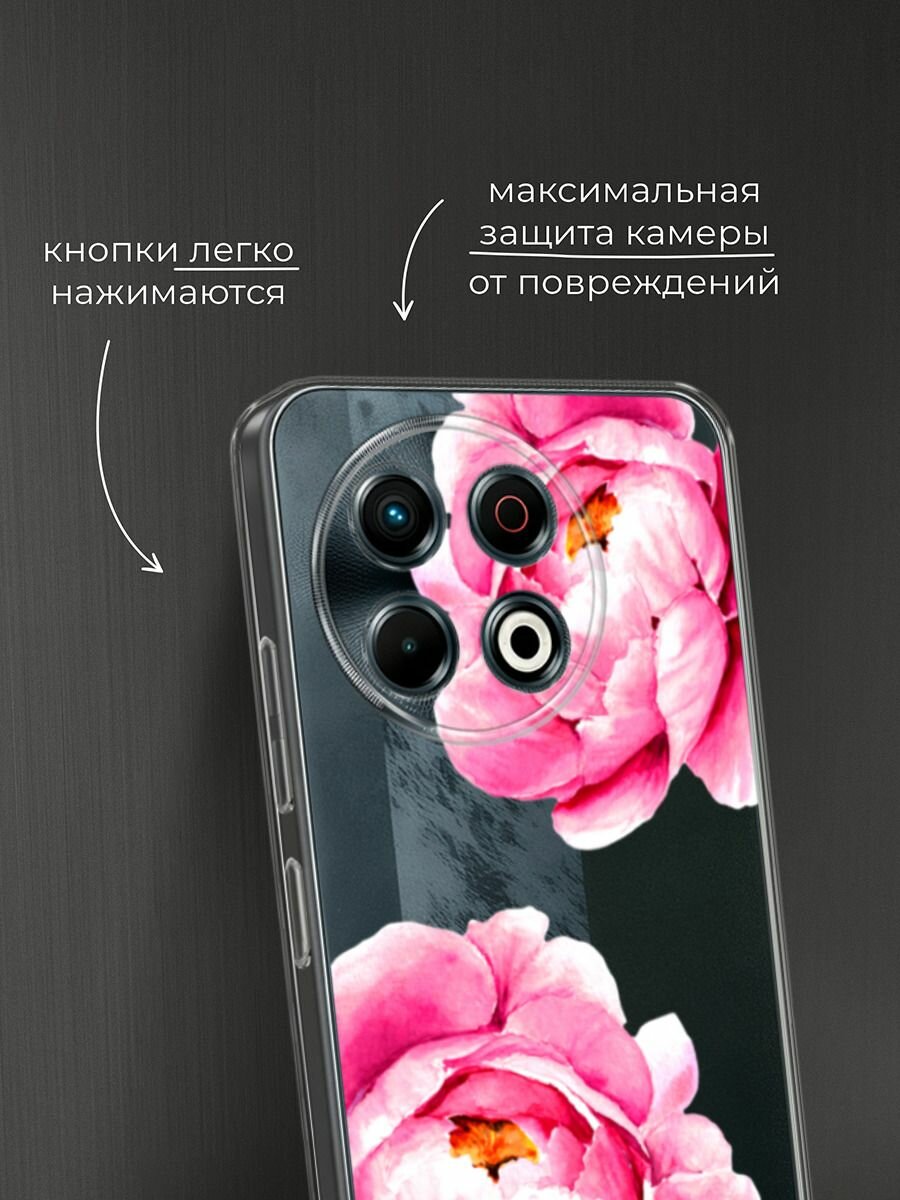 Чехол на Tecno Spark 30 Pro / Текно Спарк 30 Про с принтом "Open peonies", прозрачный — фото 1