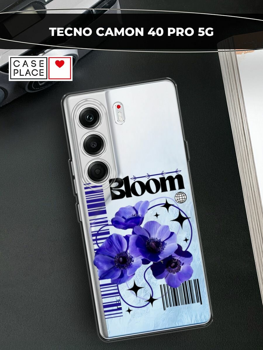 Чехол на Tecno Camon 40 Pro 5G / Текно Камон 40 Про 5G с принтом "Завораживающие анемоны", прозрачный