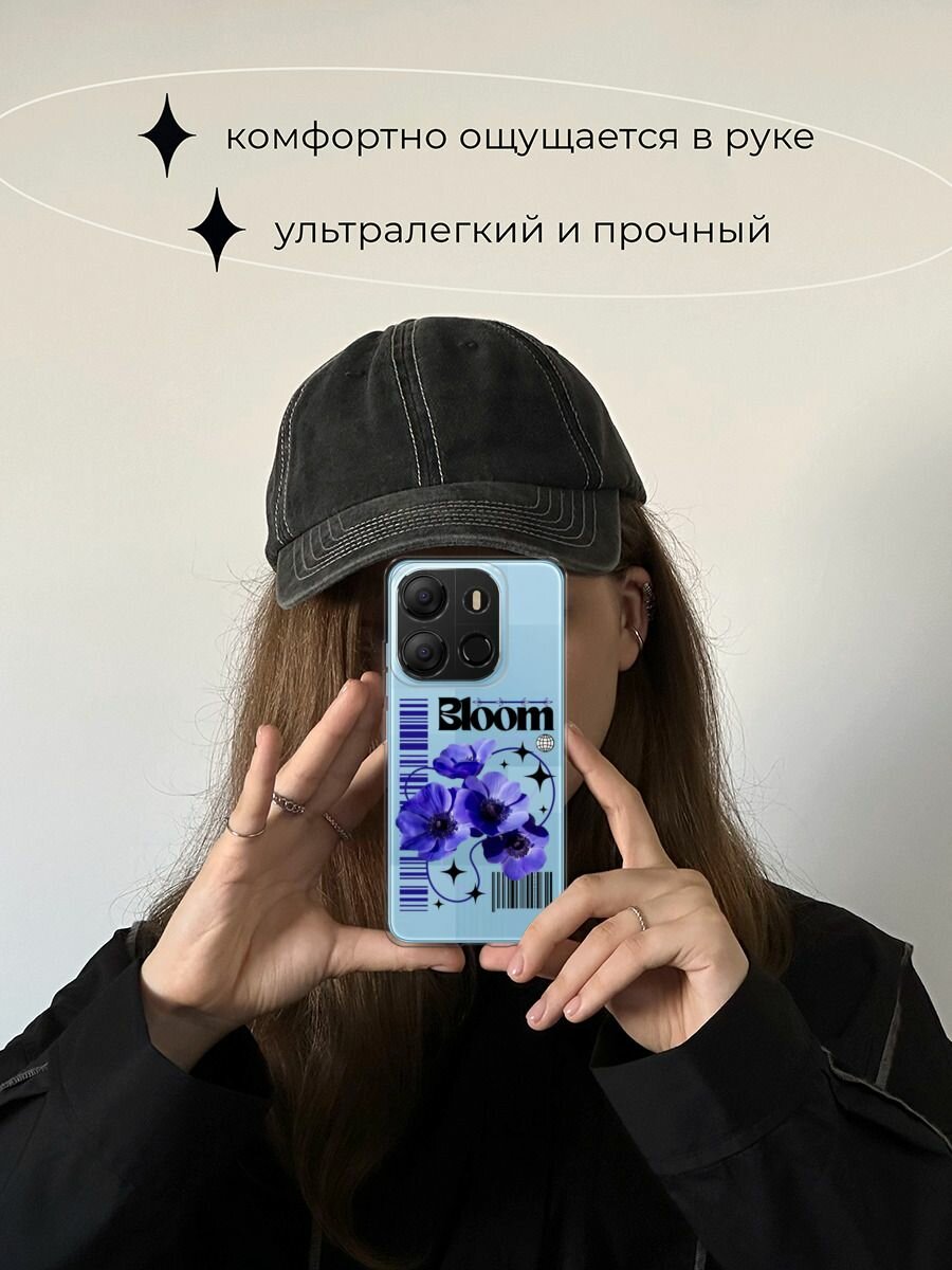 Чехол на Tecno Pop 7 / Текно Поп 7 с принтом "Завораживающие анемоны", прозрачный — фото 1