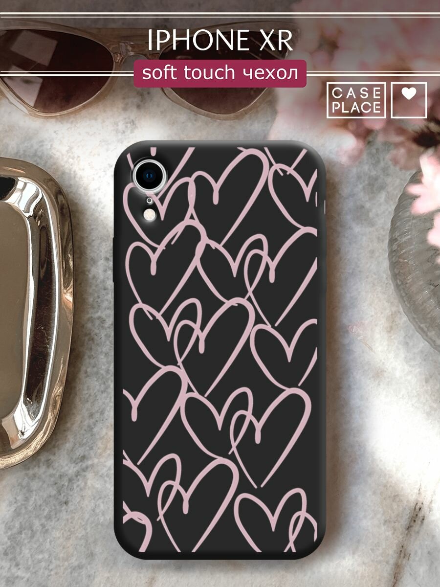 Чехол на Apple iPhone XR / Айфон XR с принтом "Hearts doodle pink 1"
