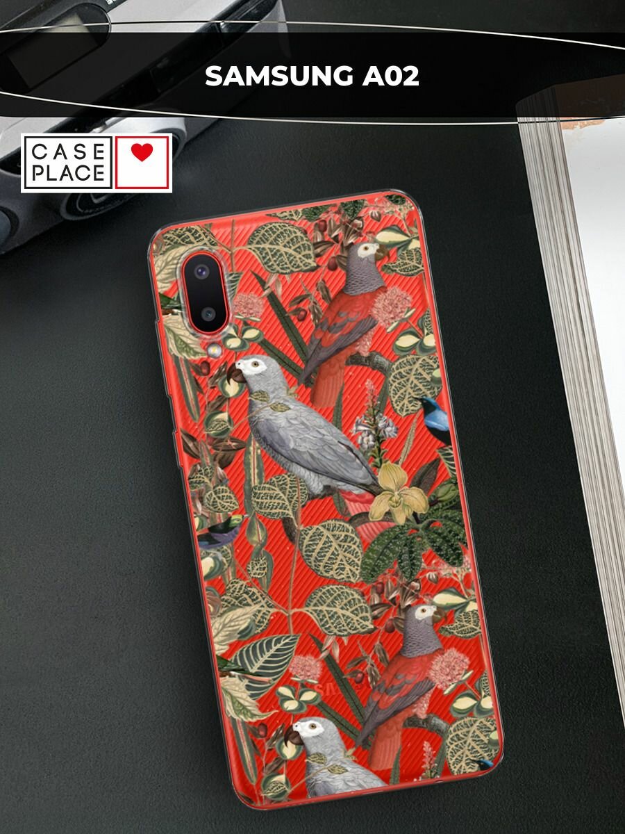 Чехол на Samsung Galaxy A02 / Самсунг Галакси А02 с принтом "Tropical pattern", прозрачный