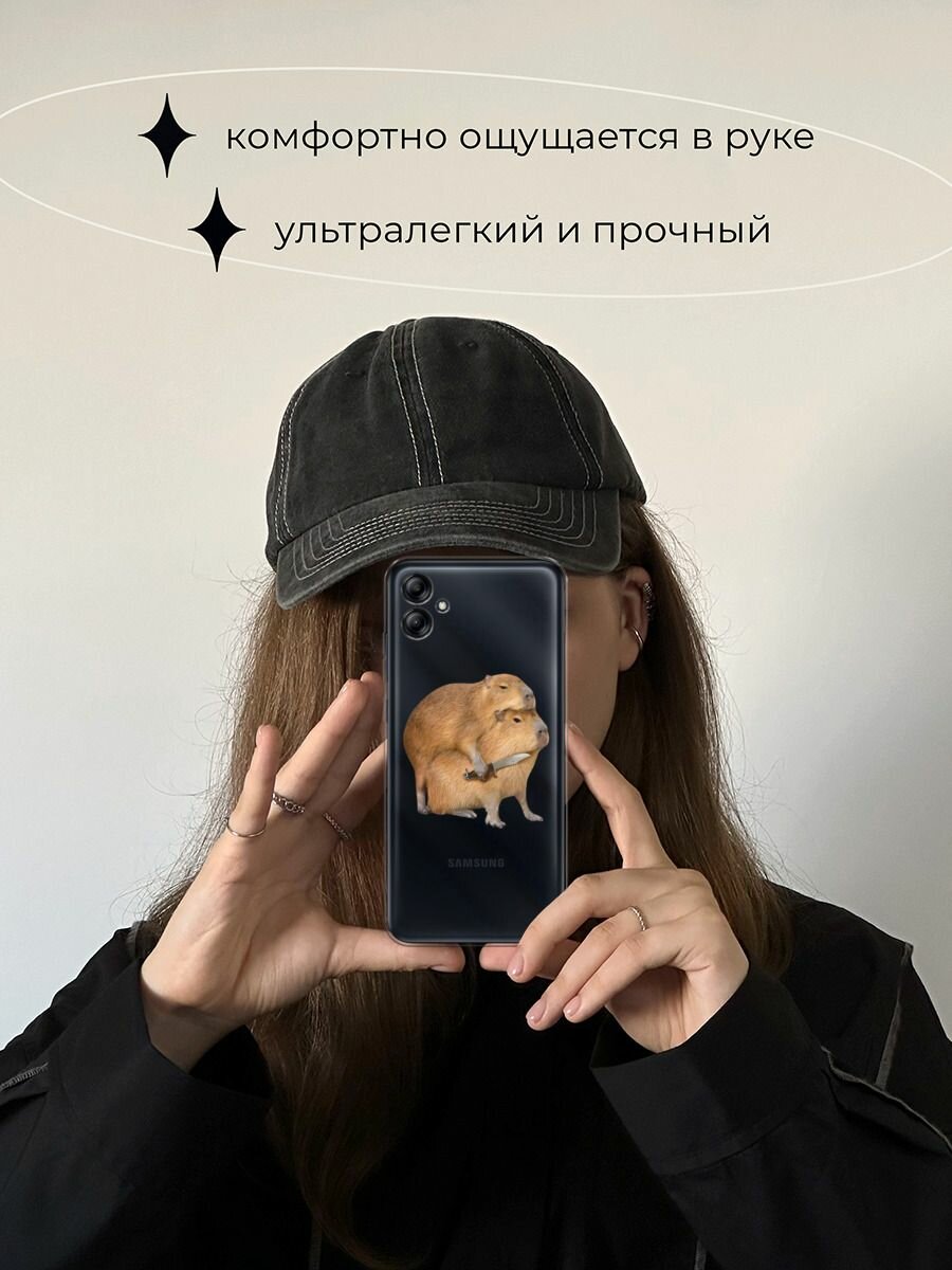 Чехол на Samsung Galaxy A04e / Самсунг A04e с принтом "Капибара с ножом", прозрачный — фото 1