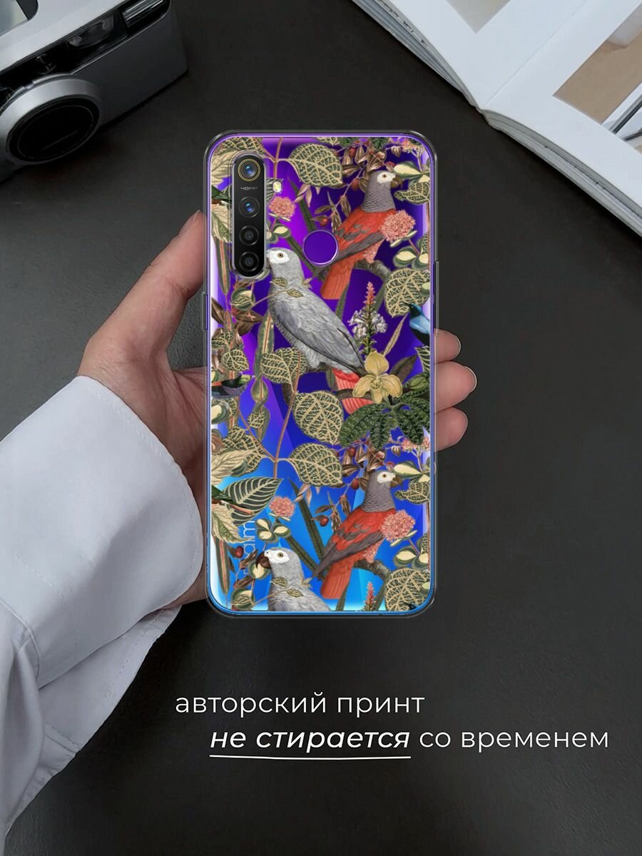 Чехол на Realme 5 Pro / Реалми 5 Про с принтом "Tropical pattern", прозрачный — фото 1