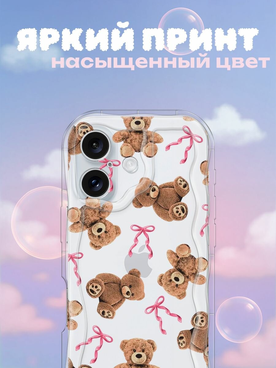 Чехол на Apple iPhone 16 / Айфон 16 с принтом "Мишки и бантики" — фото 1