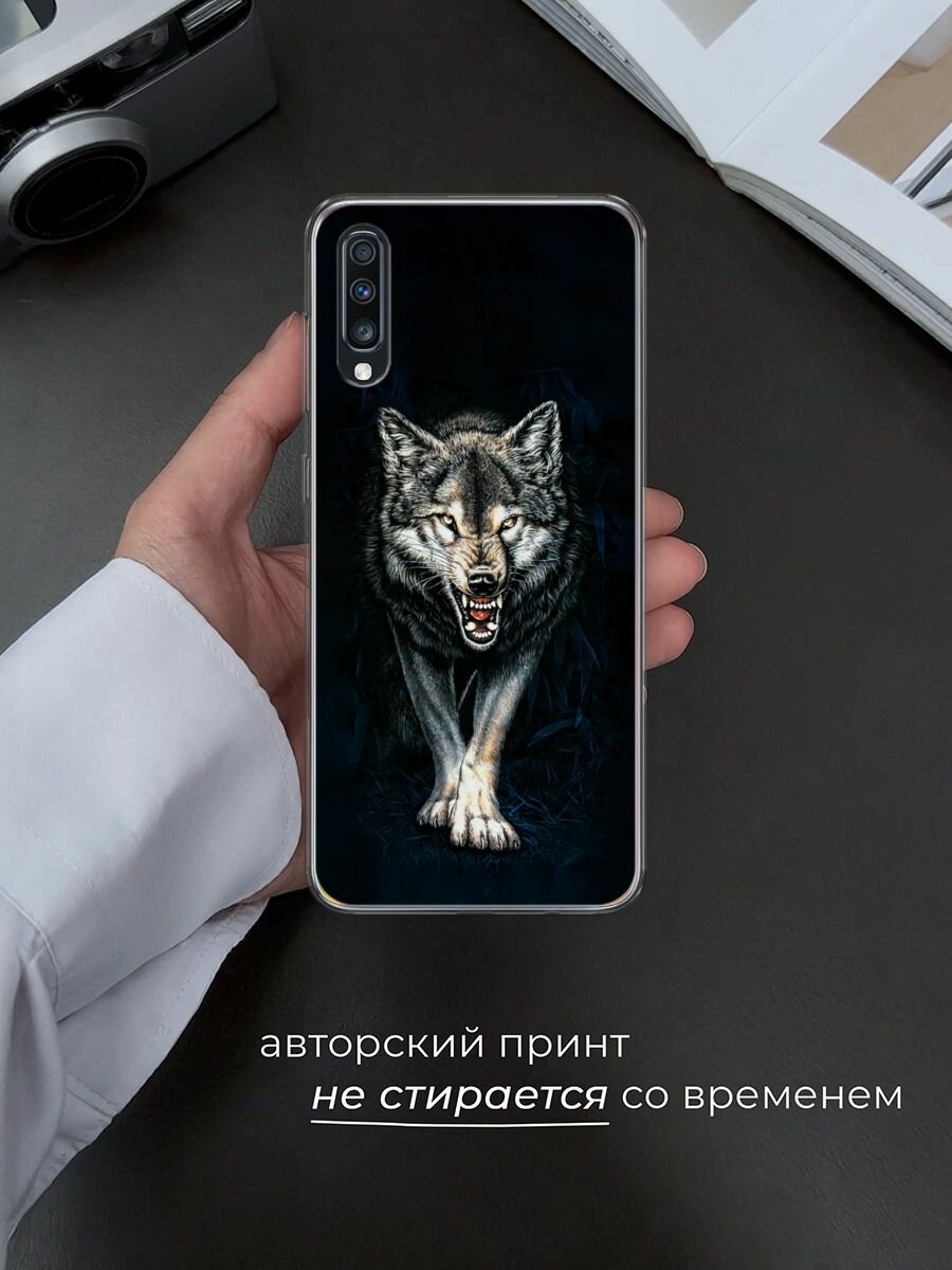 Чехол на Samsung Galaxy A70 / Самсунг Галакси А70 с принтом "Злобный волк из ночи" — фото 1